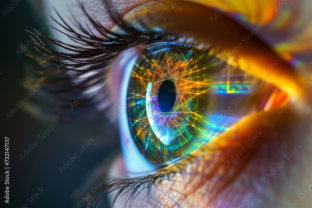 Human Cyborg AI Eye tritanopia. Eye anterior dislocation of lens optic ...