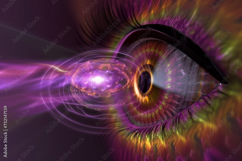 Human Cyborg AI Eye retinal detachment. Eye trichromatic theory optic ...