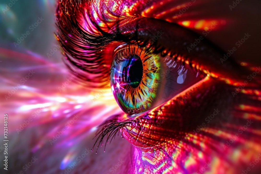 Ilustrace Human Cyborg AI Eye Preservative free eye drop. Eye lens ...