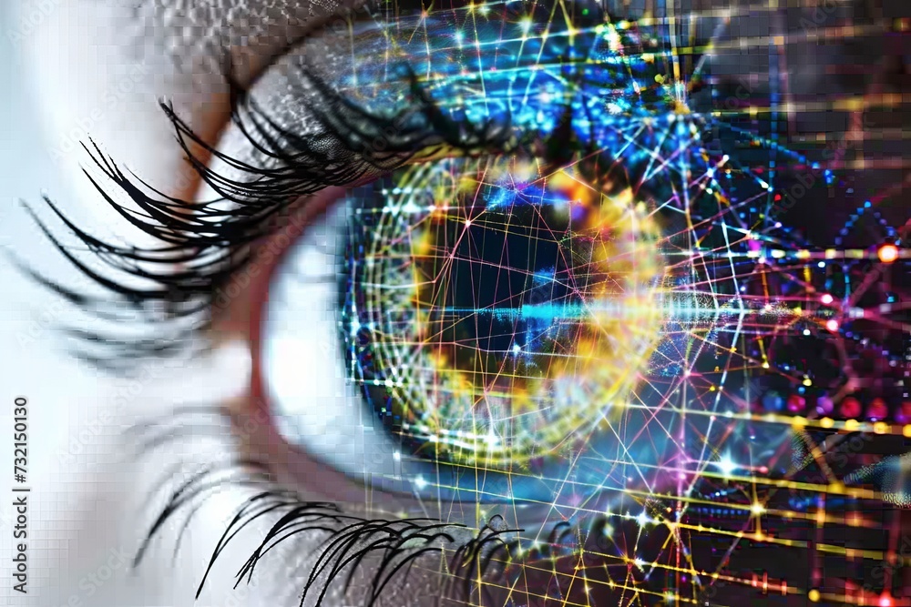 Human Cyborg AI Eye nebula. Eye color vision deficiency compensation ...