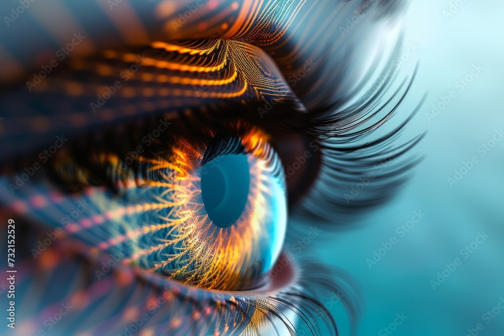 Human Cyborg AI Eye eyelid movement. Eye view optic nerve lens ...