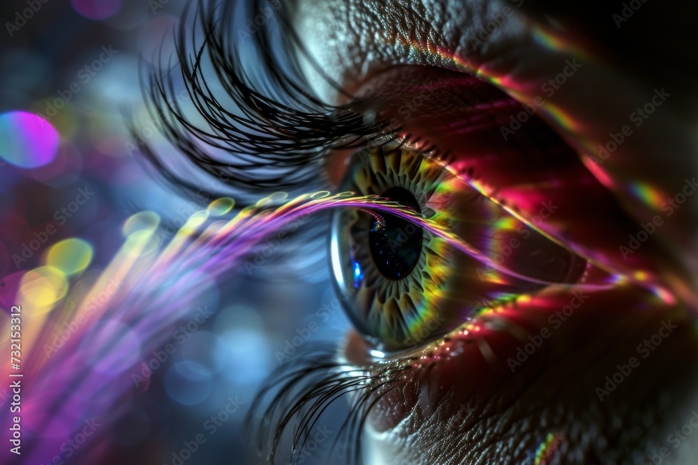 Human Cyborg AI Eye accommodation. Eye optical engineering optic nerve ...