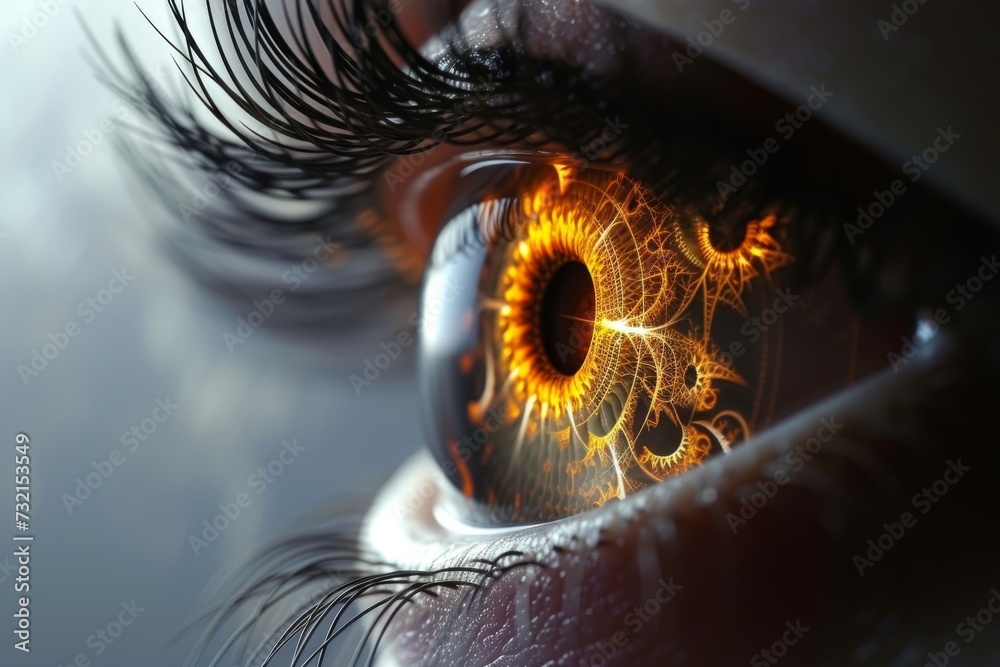 Illustration Stock Human Cyborg AI Eye pupil neurology. Eye scleral ...