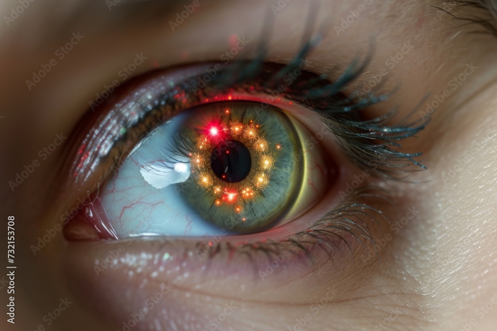 Illustration Stock Human Cyborg AI Eye achromatopsia. Eye optic nerve ...