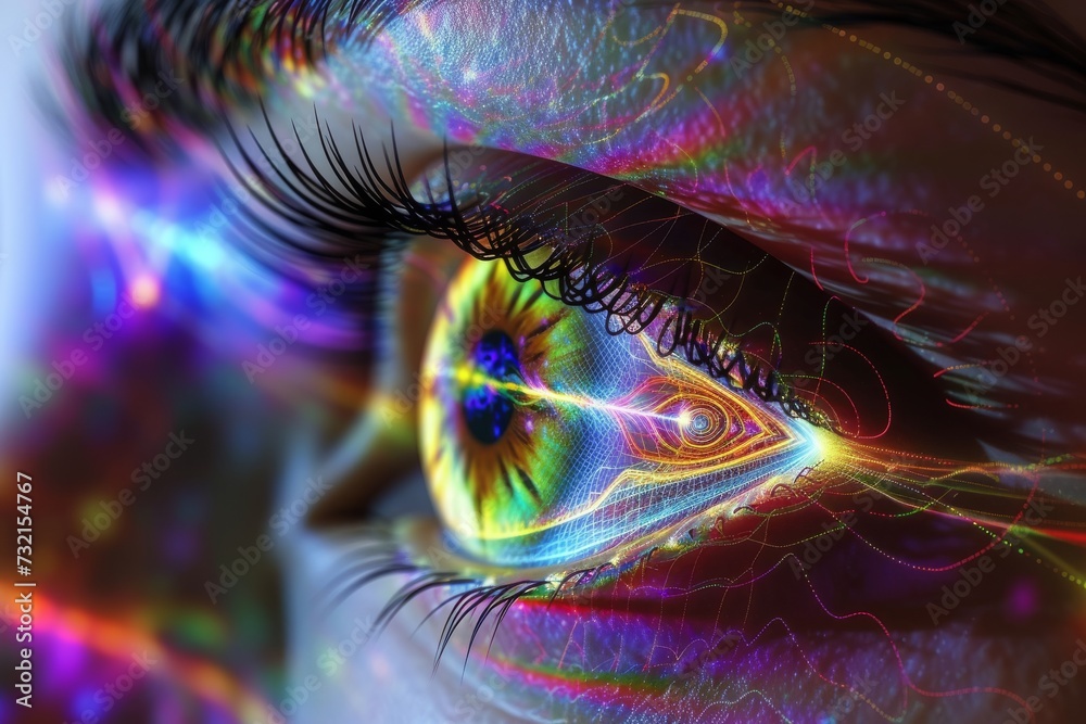 Human Cyborg AI Eye fovea. Eye tonic pupil optic nerve lens ...
