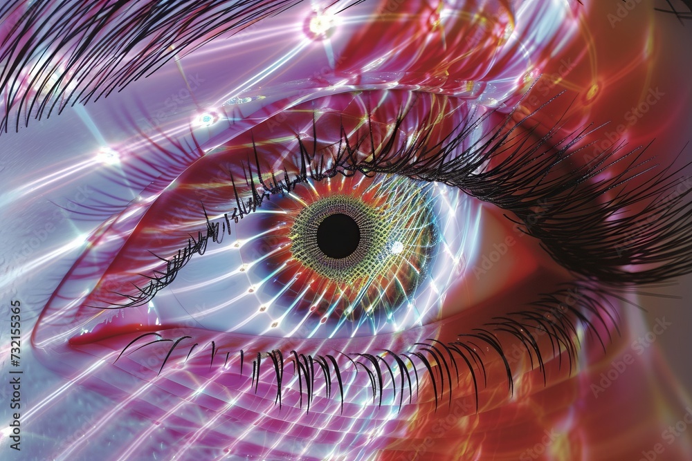 Ilustração Human Cyborg AI Eye ishihara color test. Eye color vision ...