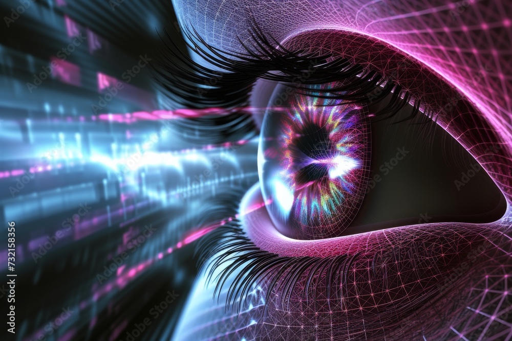 Human Cyborg AI Eye color vision neurobiology. Eye lhon optic nerve ...