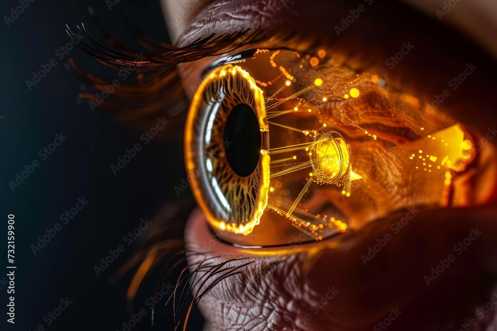 Human Cyborg AI Eye iris heterochromia. Eye lacrimal sac optic nerve ...