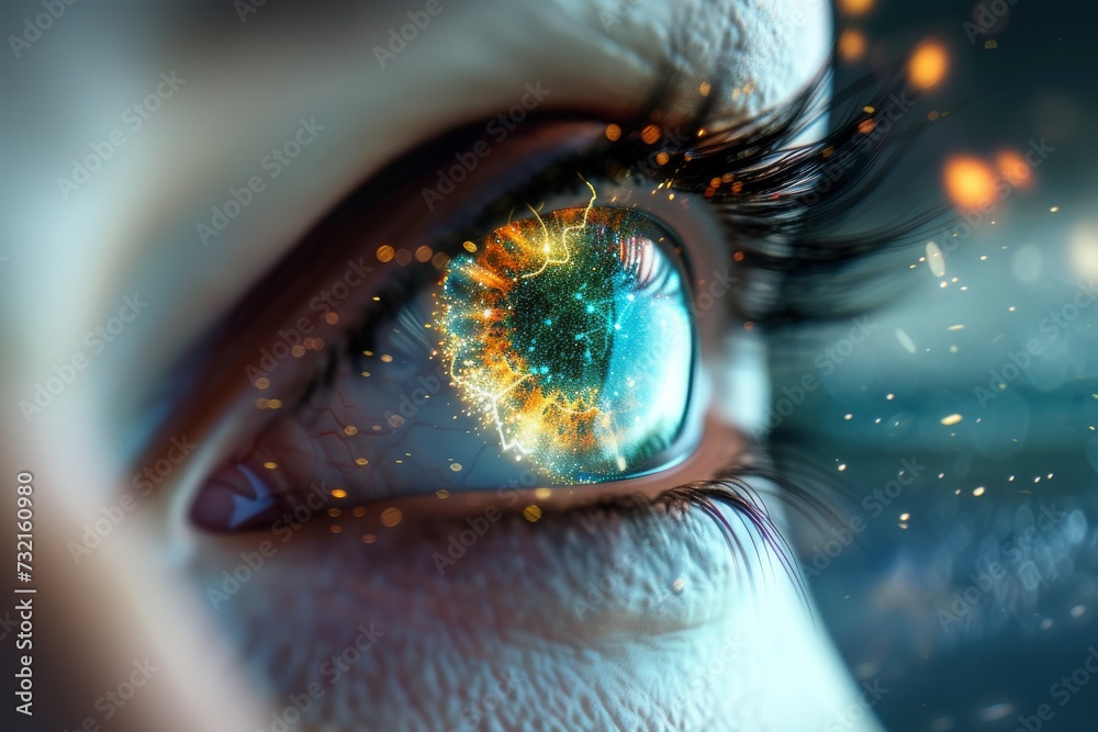 Human Cyborg AI Eye optic disc edema. Eye astigmatism optic nerve lens ...