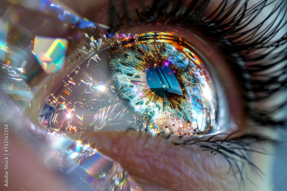 Ilustração Human Cyborg AI Eye ophthalmic research. Eye iris texture ...