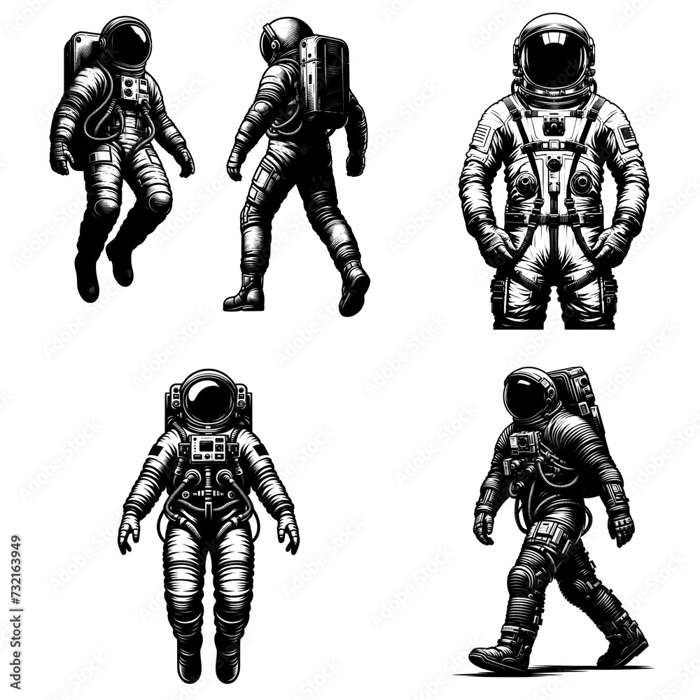 Collection of Astronaut Poses on Transparent Background PNG, Detailed ...