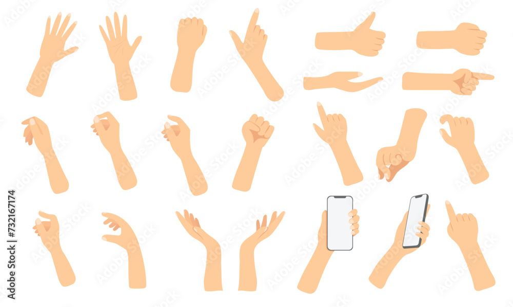 Hands pose, Hand holding mobile phone, palm pointing at something on ...