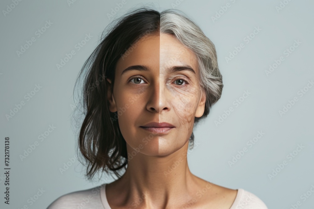 Ilustración de Stock Aging exercise. Comparison young to old woman ...