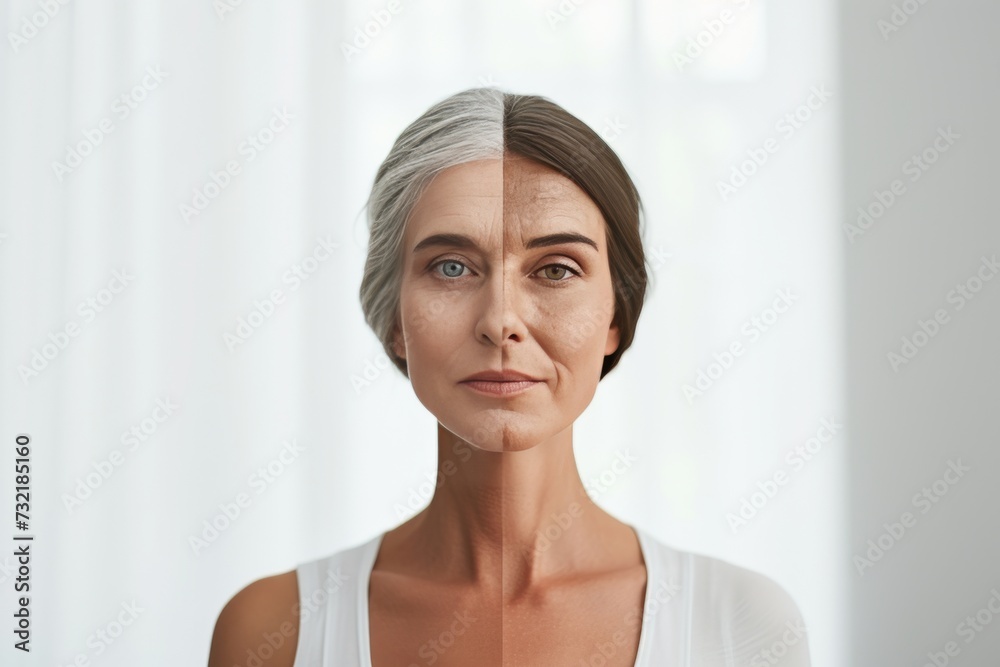 Illustration Stock Aging thermage skin tightening. Comparison young to ...