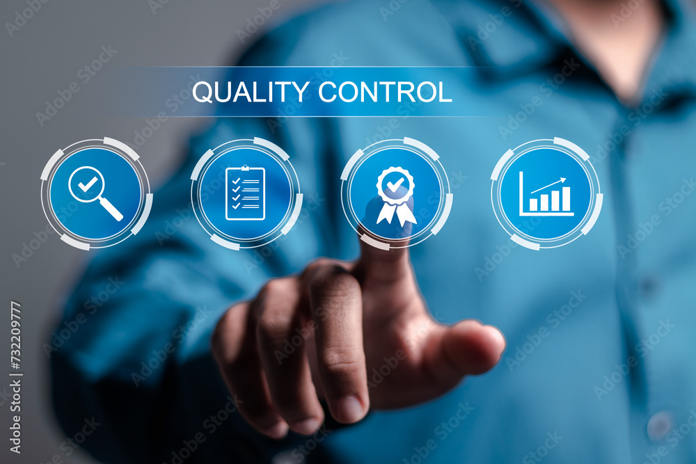 Quality control standardisation and certification concept. Businessman ...