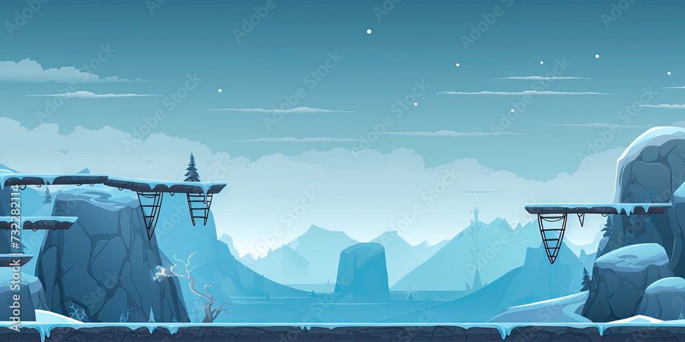 Video game background, Winter ice frost artic level of scrolling ...