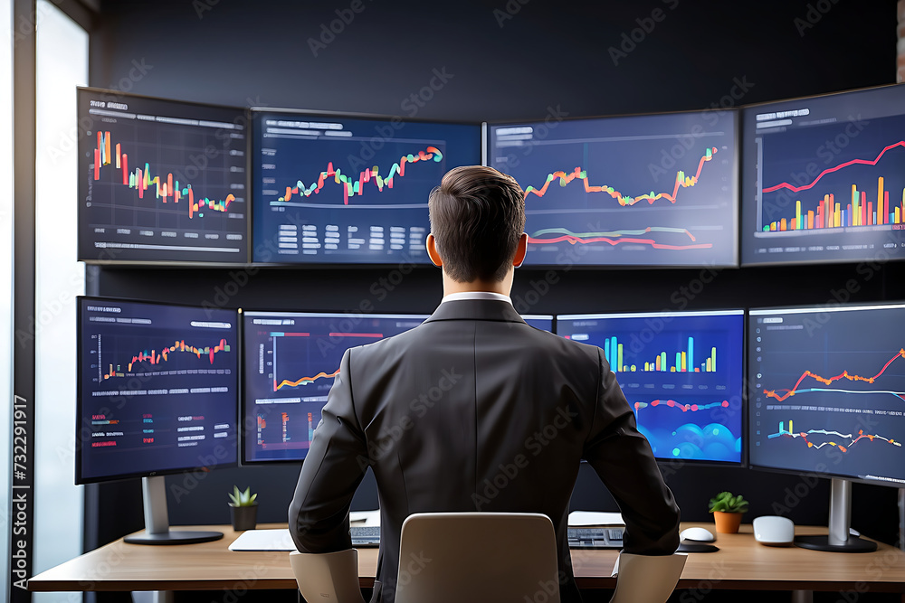 Back side of a businessman in front of a professional key performance ...