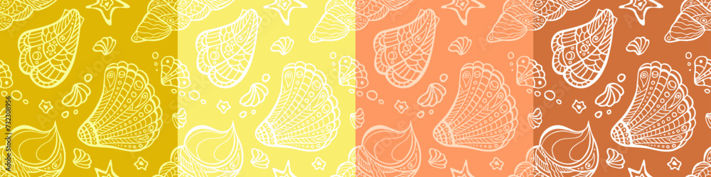 Polynesian shell irregular seamless pattern collection. Zen art conch ...