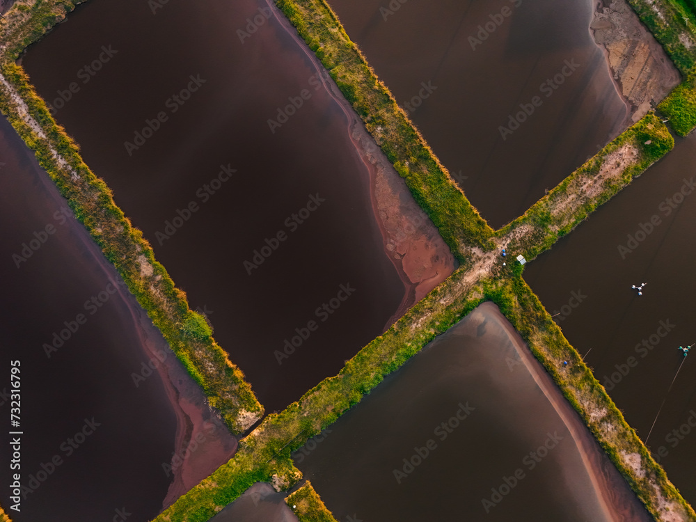 Aerial view wastewater treatment pond. Top view Bio-gas waste water ...