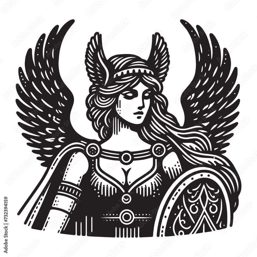 Beautiful warrior Valkyrie. Vintage engraving vector illustration ...