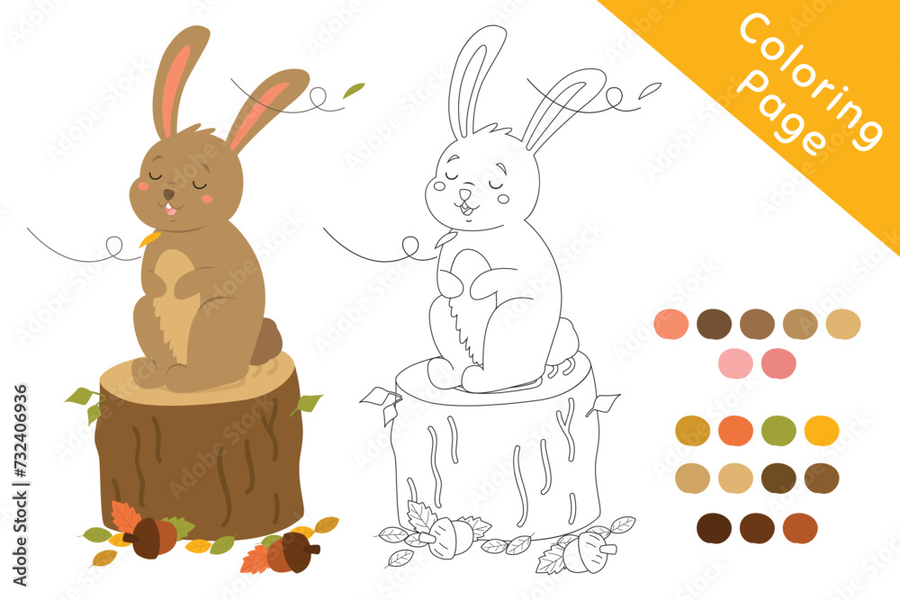 Rabbit on top of a tree stump enjoying wind, black and white outline ...