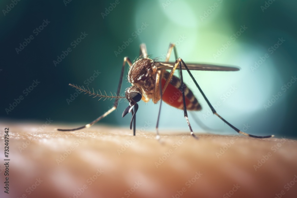 A detailed view of a mosquito resting on human skin. Perfect for ...