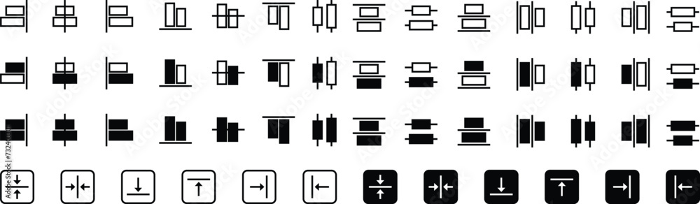 Align icons. Alignment symbol, buttons, signs. Alignment icons ...