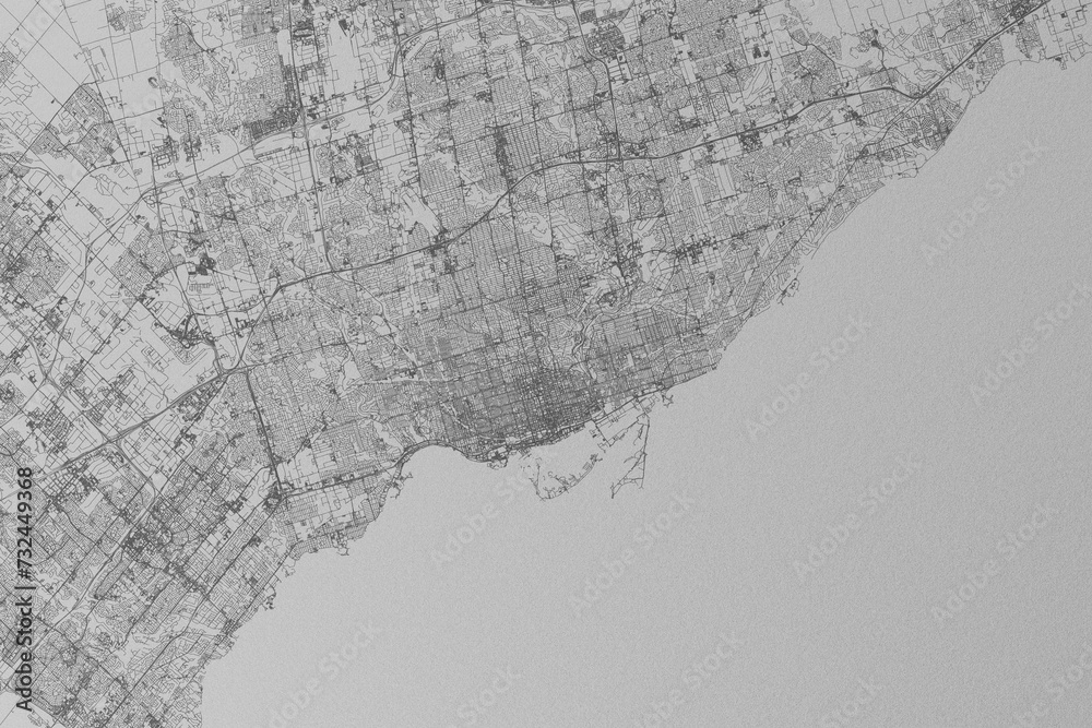 Map of the streets of Toronto (Canada) made with black lines on grey ...