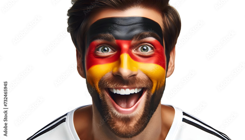 man soccer fun portrait with painted face of german national flag ...