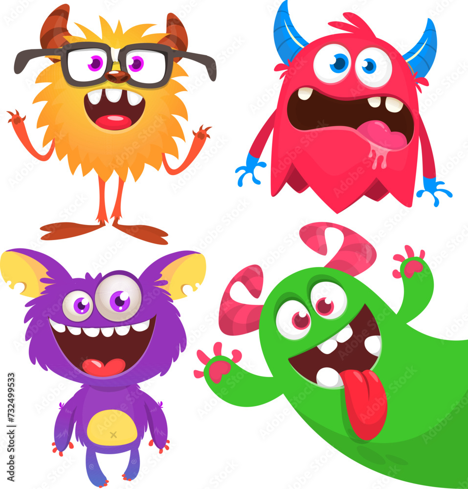 Cute cartoon Monsters. Set of cartoon monsters: goblin, ghost, troll ...