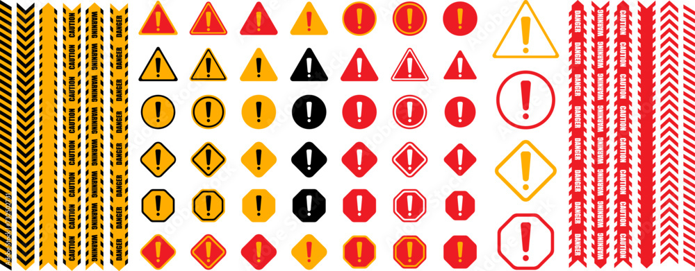 caution, attention, warning sign with warning, caution and danger ...