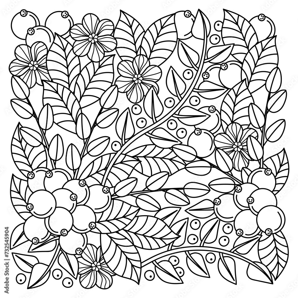 Berry vector illustration, coloring book page. Cartoon doodles ...