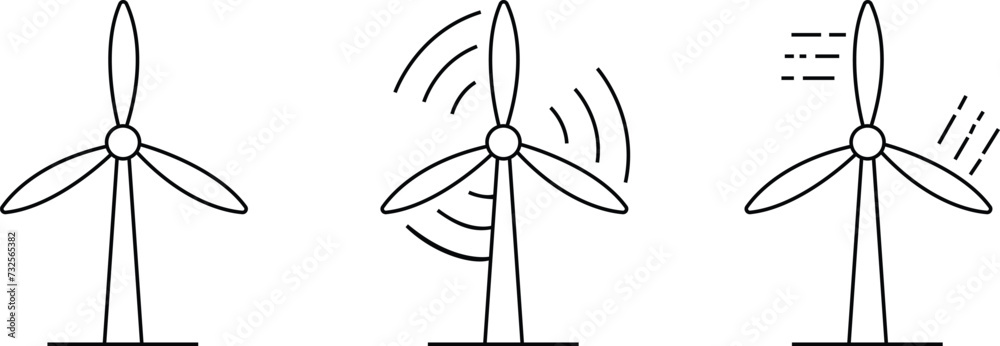 Wind turbine outline icons set silhouettes. Windmill black line vector ...