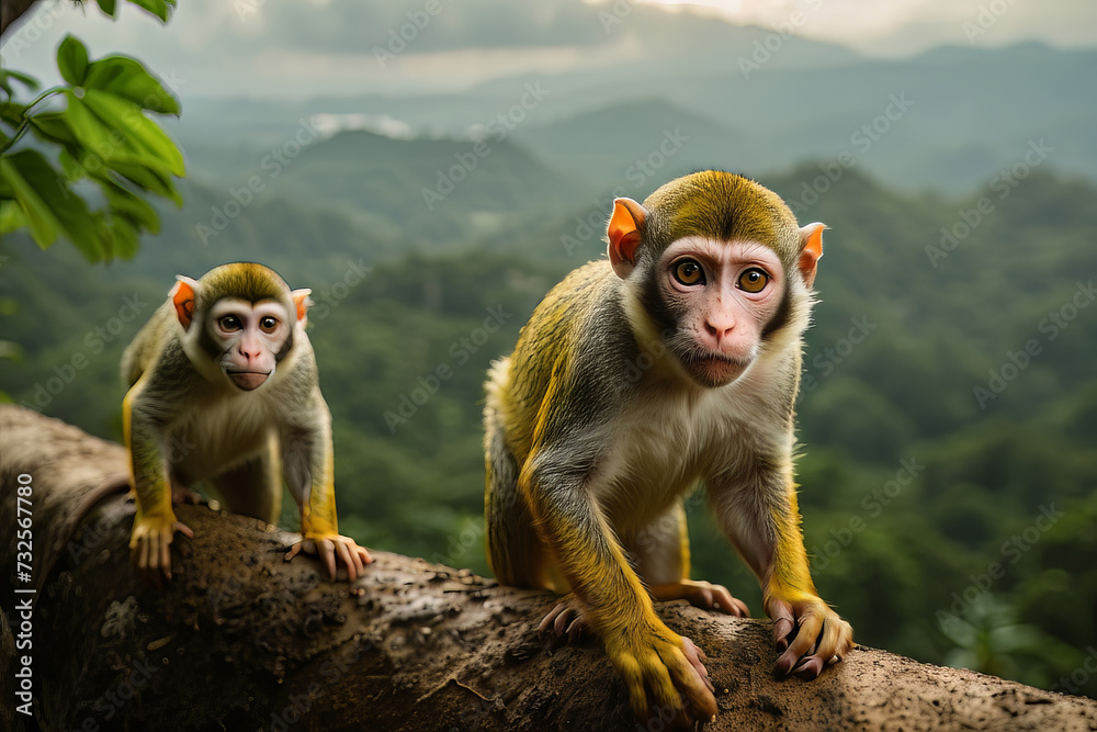 Squirrel Monkeys in their natural Amazon Rainforest Environment ...