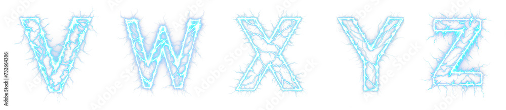 Electricity alphabet letters V W X Y Z - Glowing magic neon lightning ...