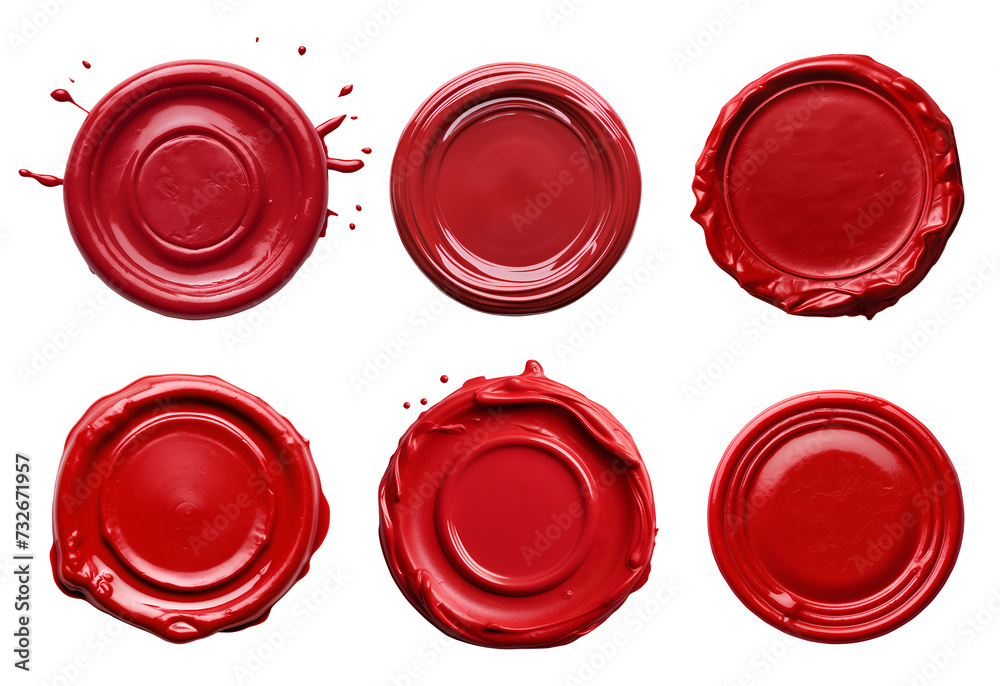 Collection set of red maroon, wax seal stamp blob ink paint on ...