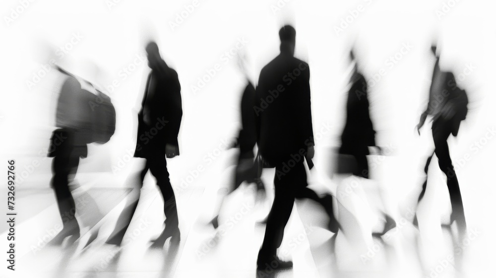 Walking people blurred silhouettes on a white background. Motion ...