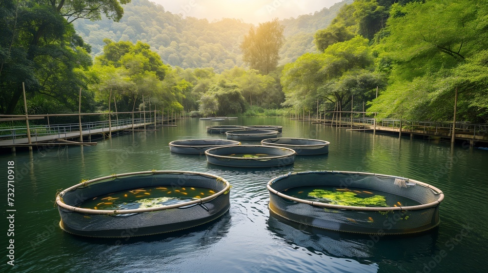 Aquaculture Farm modern aquaculture farm with rows of fish tanks or ...