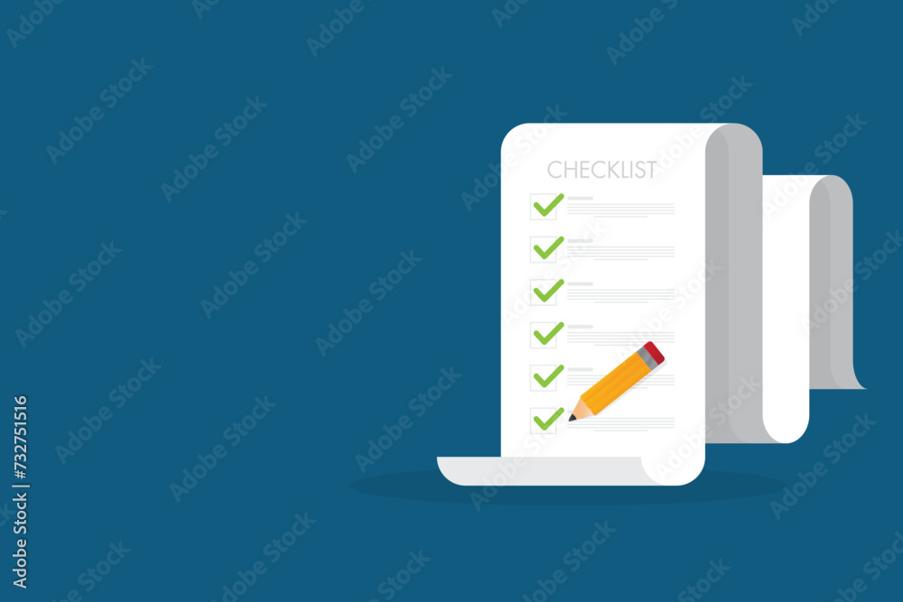 Check list document, paper check list and to do list with checkboxes, concept of survey, online ...