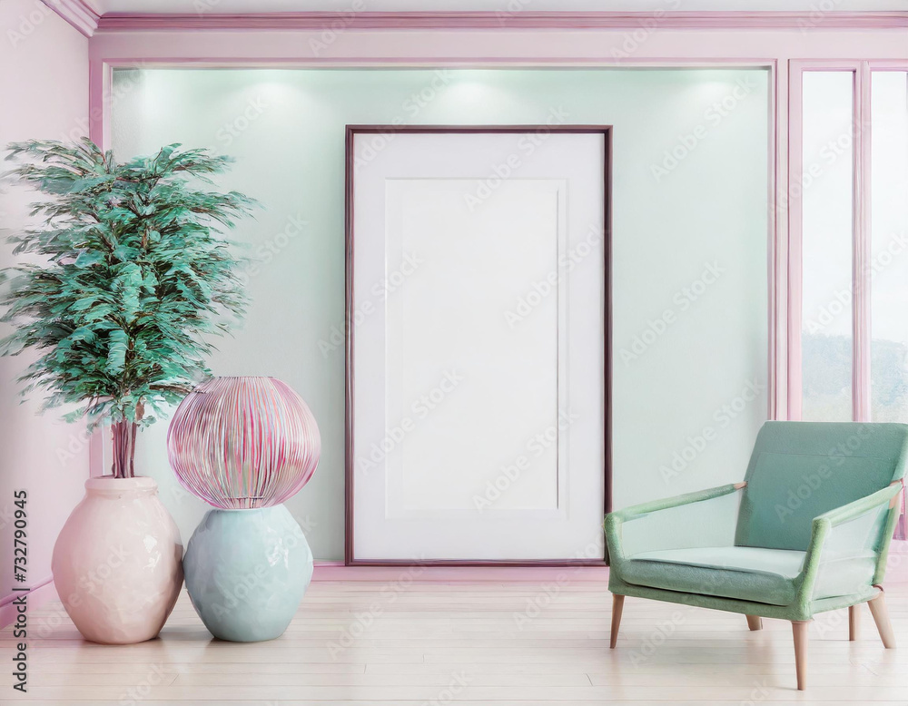 Single vertical ISO A0 soft glossy frame mockup, reflective glass ...