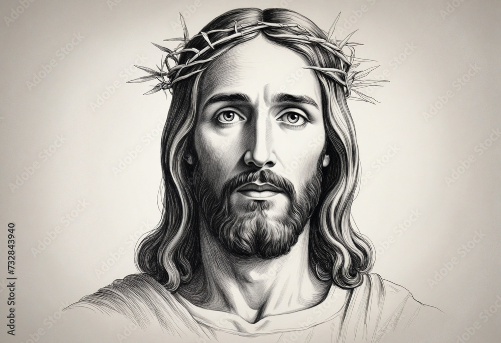 Sketch of Jesus Christ on white background with copy space Stock ...
