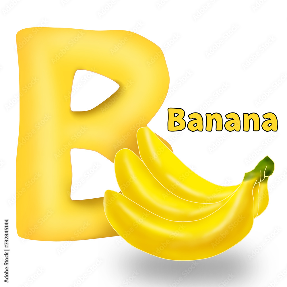 Alphabet with animated fruits, letter B for banana. cartoon alphabet ...