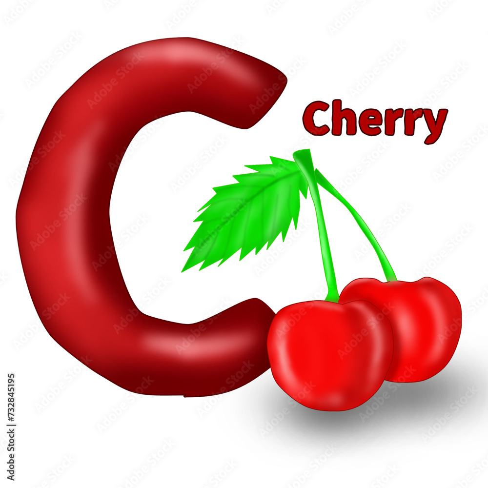 Alphabet with animated fruits, letter C for cherry. cartoon alphabet ...