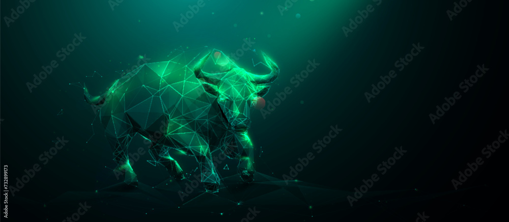 Stock Market. Bull market trading. Up trend. Low poly wireframe, lines ...