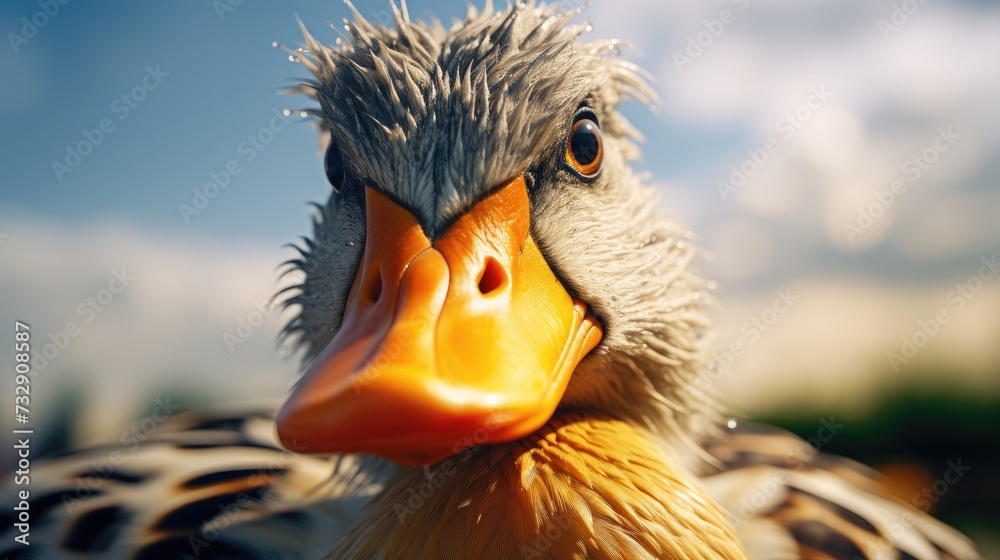 Capture a stunning photo of [cool handsome duck]. Use cinematic ...
