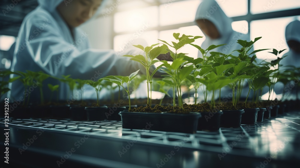 Teamwork, people or tablet in biology laboratory, science collaboration ...