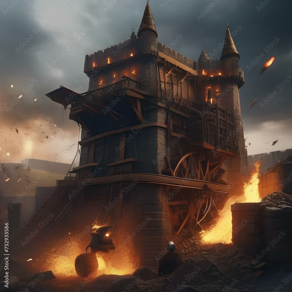 Stock-Illustration „Epic siege engine, Massive siege engine unleashing ...