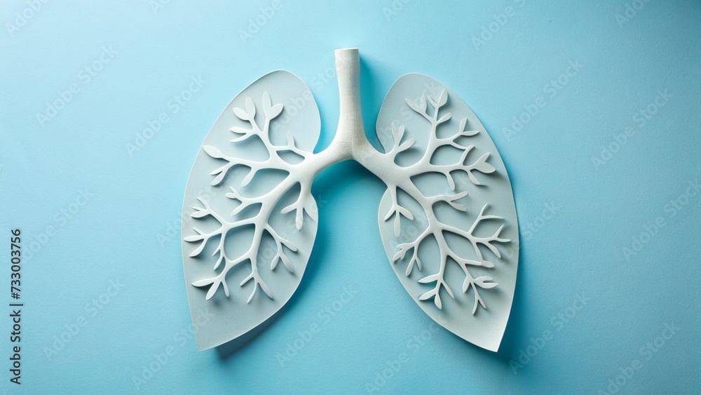 Lungs paper decorative model on light blue background. World ...