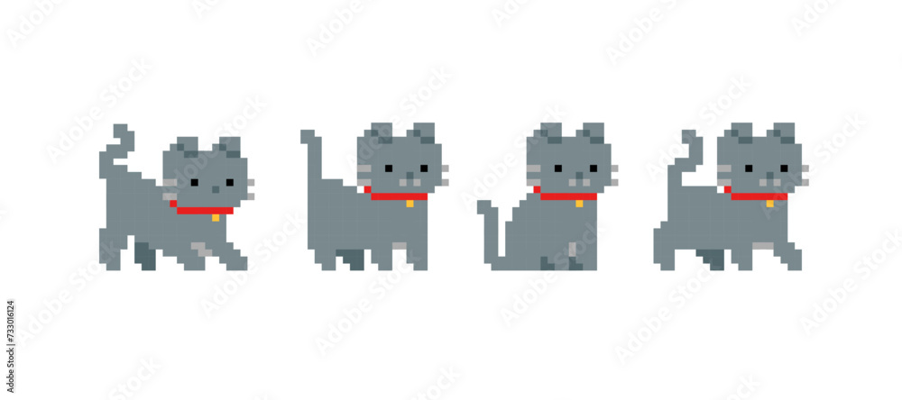 เวกเตอร์ Stock Grey Scottish Cat or Kitten in pixel art - isolated ...