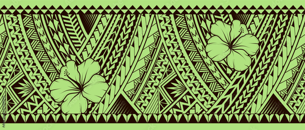 Tribal art design in Polynesian style with Hibiscus flower. Good for ...